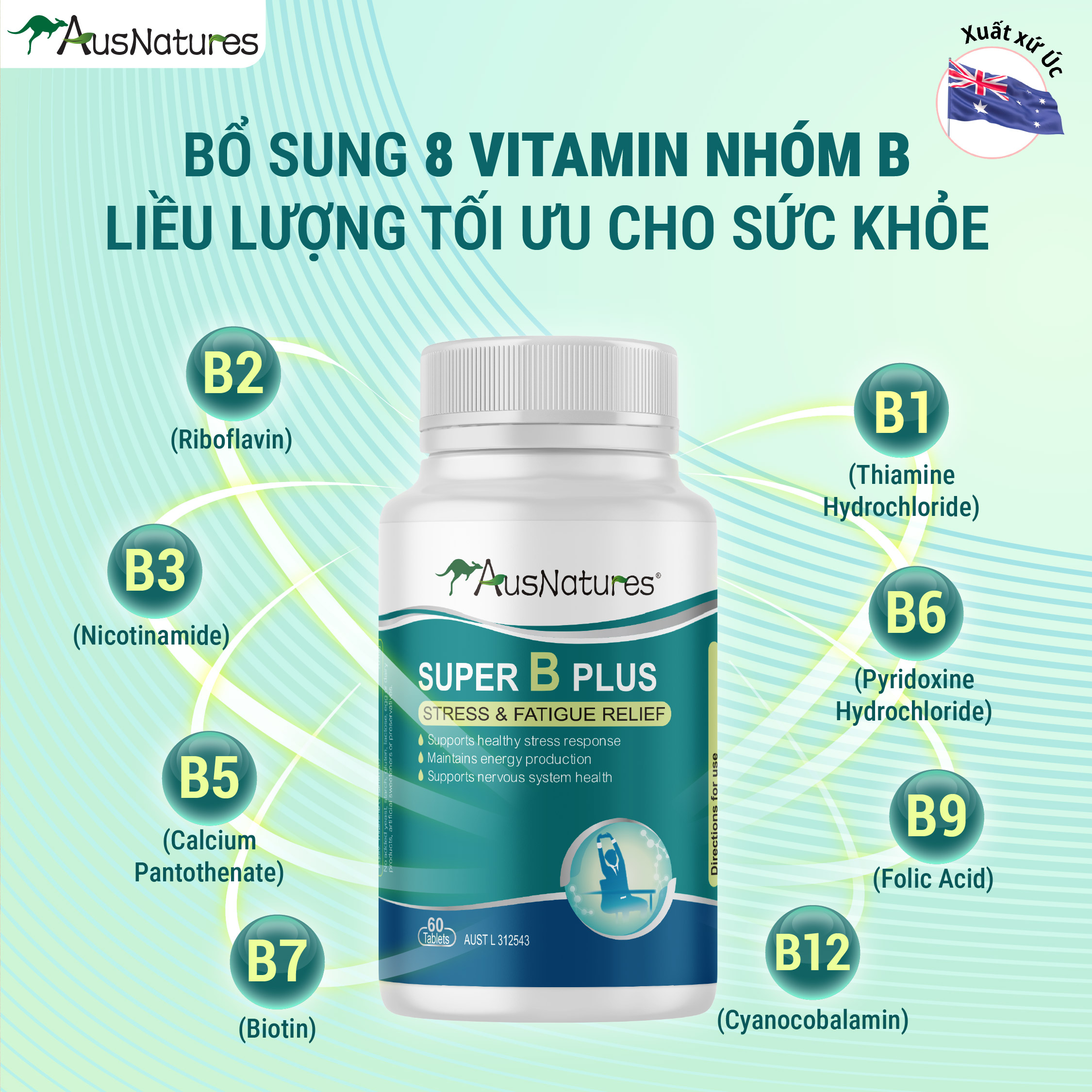 AusNatures Super B Plus - Duy Trì Năng Lượng, Giảm Stress - Lọ 60 viên ...